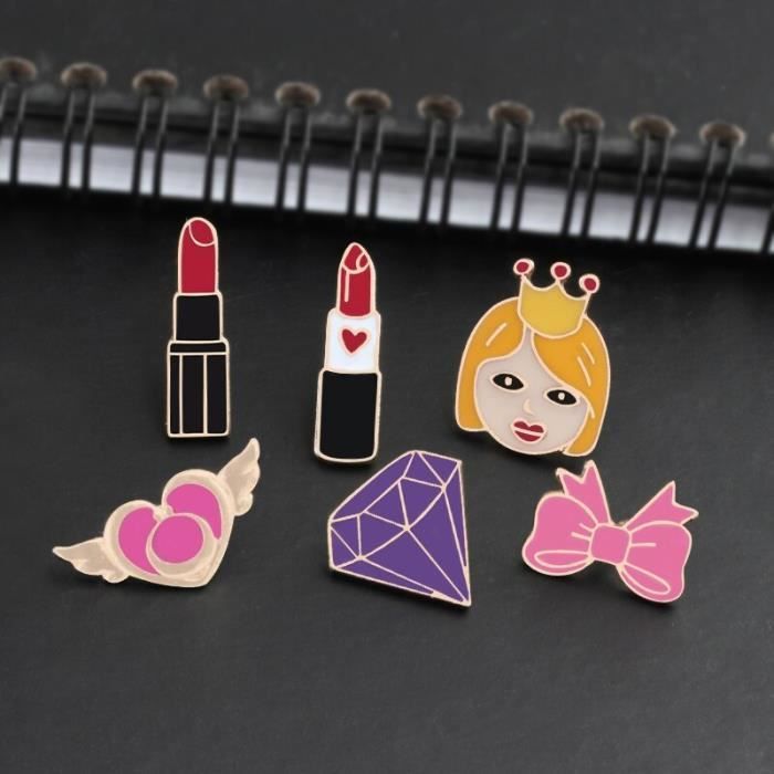 Ensemble de broches à poisson en forme de chat arc en ciel pour femmes, badges en émail, amour ...