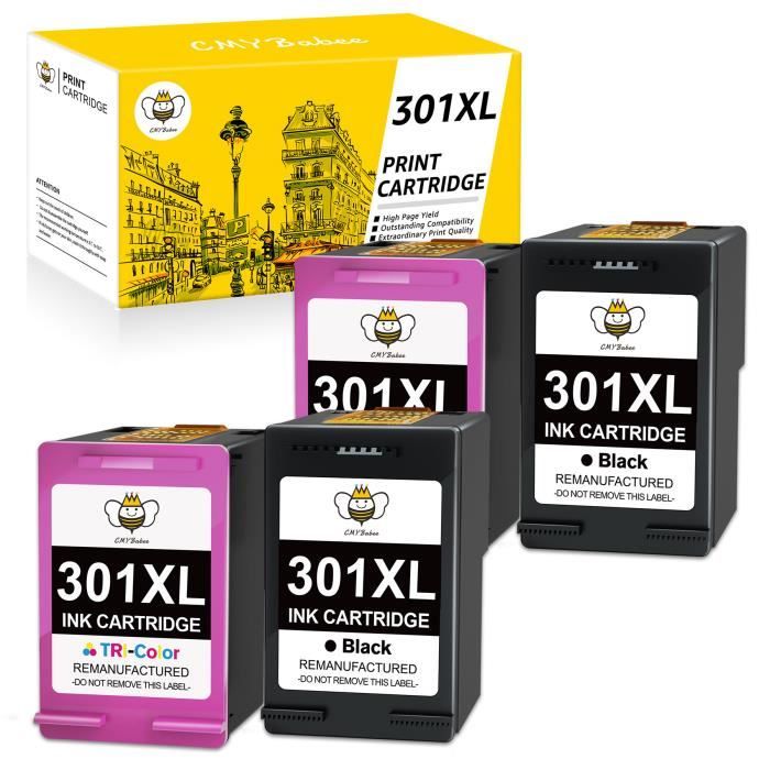 CMYBABEE 301XL 4 Cartouche d'encre Remanufacturées Compatibles pour HP 301 HP Deskjet 1000 1010 ...