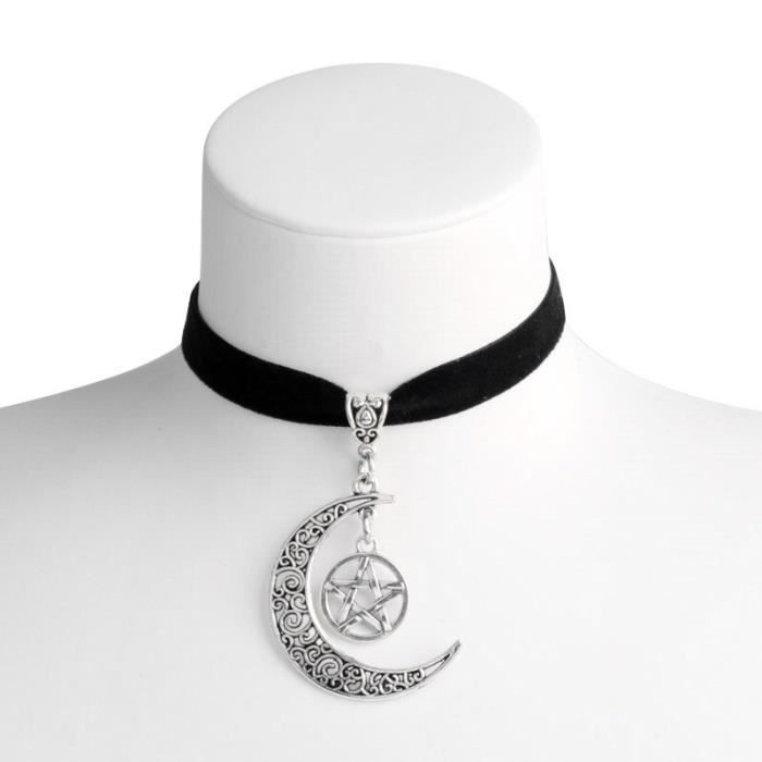 Chaine De Cou Vendue Seule ZLZIX Foncé Goth Lune Pentagramme Pendentif ...
