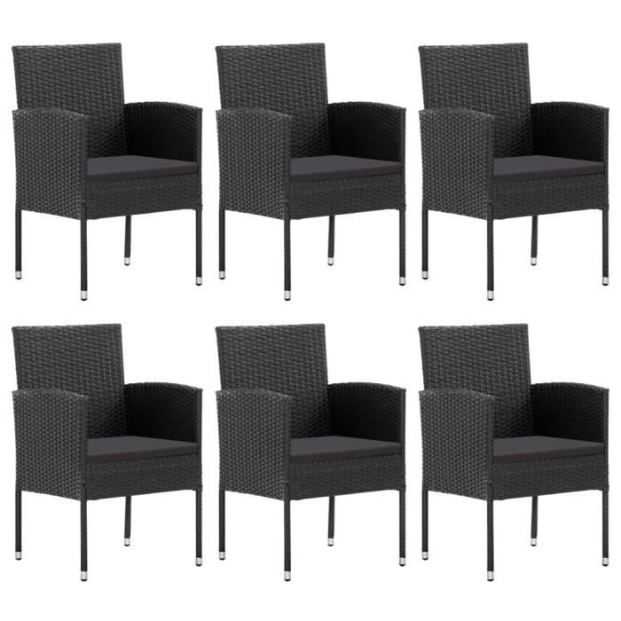 Lisa-Boutique Ensemble à manger de jardin 7 pcs noir résine tressée et ...