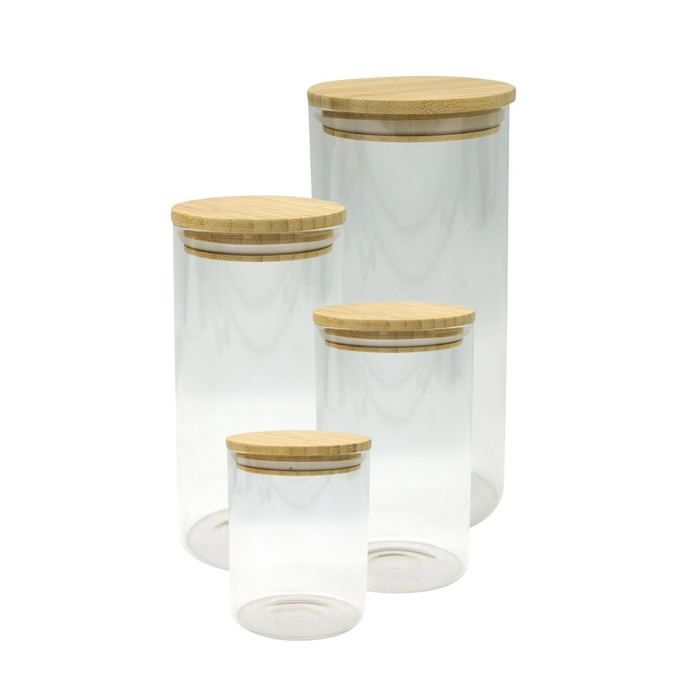 Set de 4 boîtes de conservation en verre avec couvercle en Bambou ...
