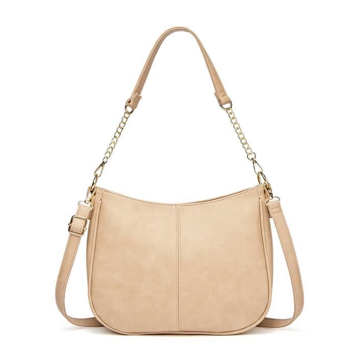 Sac à Main - FUNMOON - Modèle Luxe - Cuir Souple - Bandoulière - Beige ...