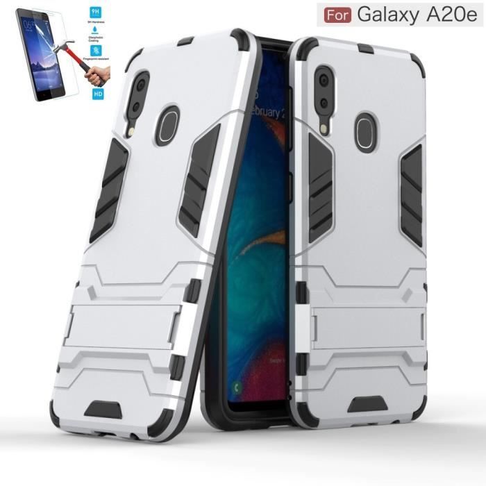 Samsung Galaxy A20e Anti Choc Silver + Film Verre Trempé Coque Housse ...