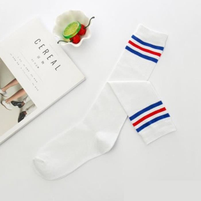 Bas,Chaussettes longues à rayures noires et blanches pour femmes, bas ...