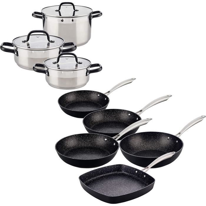 San Ignacio Set de casseroles en acier inoxydable avec poeles (20,2 cm) avec wok et rotisserie ...