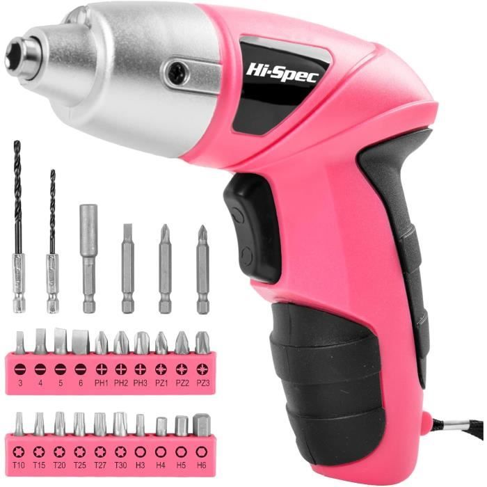 Hi-Spec Visseuse Sans Fil 3.6V Rose, Tournevis Electrique Rechargeable ...