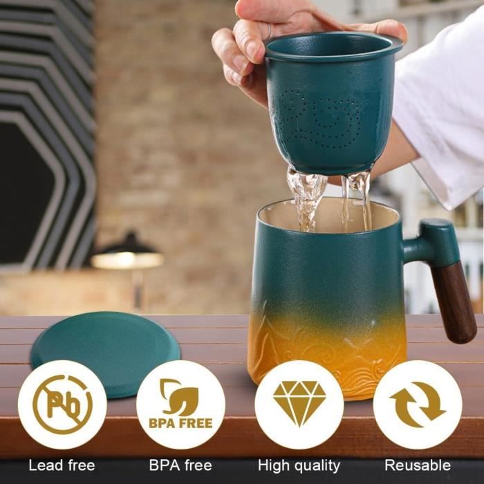 Tasse A The Avec Couvercle Et Infuseur, 450Ml Grande Tasse À Thé Avec ...