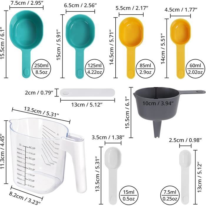 10 Pièces Verre Doseur Plastique et Cuillère Doseuse Pichet Plastique 1L et 6 Cuillères Doseuses ...