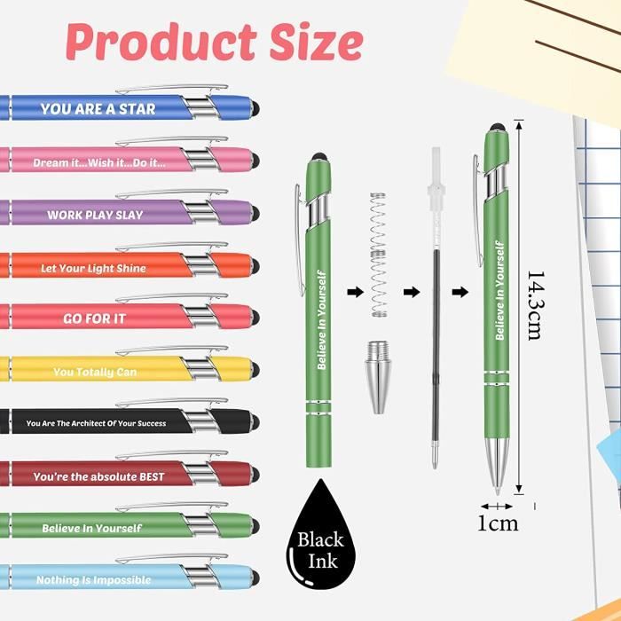10 Pièces Stylos à Bille Colorés Stylos avec Citations Inspirantes ...