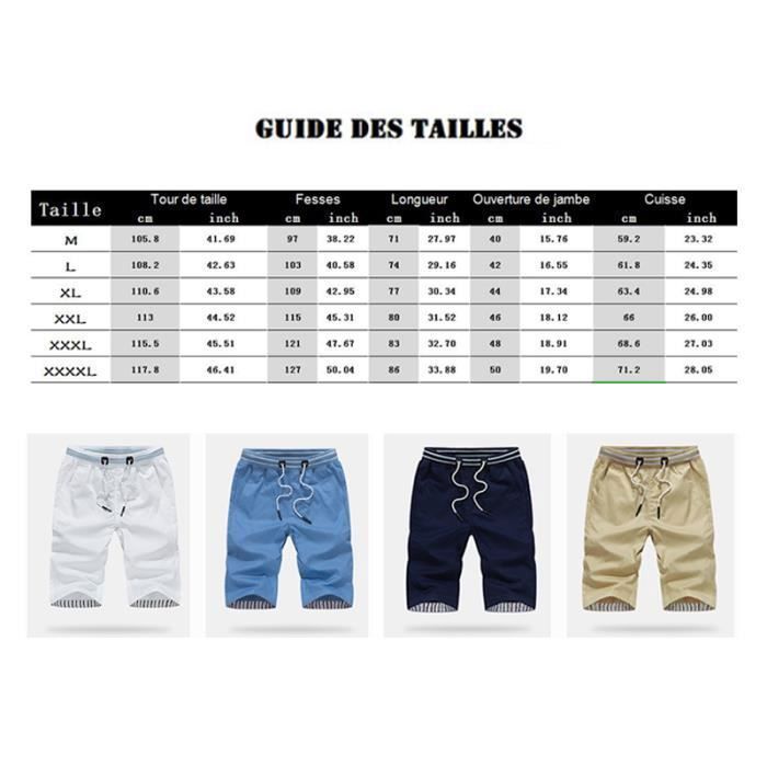 Short Homme - Couleur unie - Marque - Sport - Été - Chino - Cordon de ...