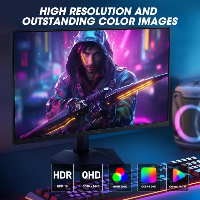 Ecran Pc Gamer 27 Pouces,Moniteur Pc Qhd,144Hz,1Ms,Adaptive Sync (2560 ...