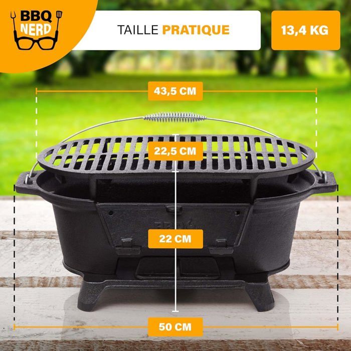 BBQ-Nerd© Hibachi Barbecue au charbon de bois 50 x 25 x 23 cm Grill de ...