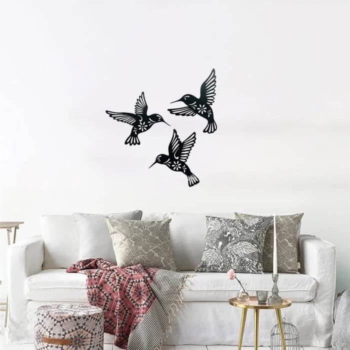 3 décorations murales en forme de colibri en métal creux, décoration d ...