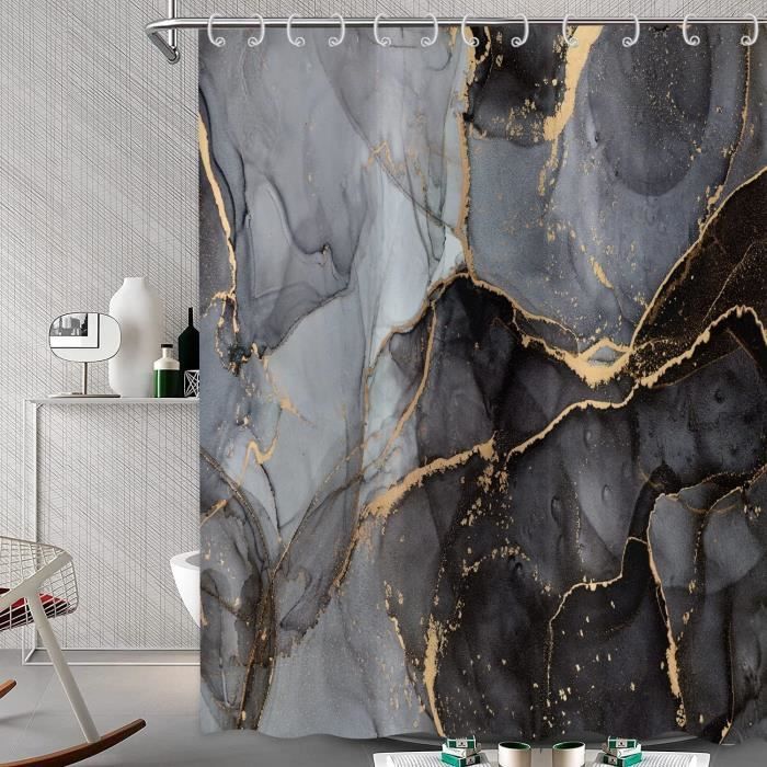 Rideau De Douche Marbre 120X200, Noir Et Gris Scintillant Rideau De ...