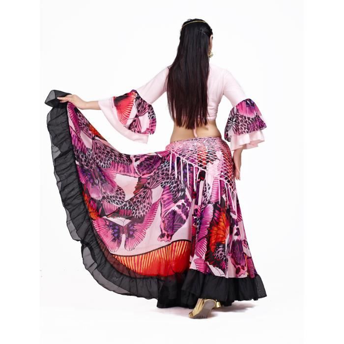Costumes de danse du ventre en mousseline de soie imprimé fleur, jupe gitane 96cm, 1 manteau + 1 ...
