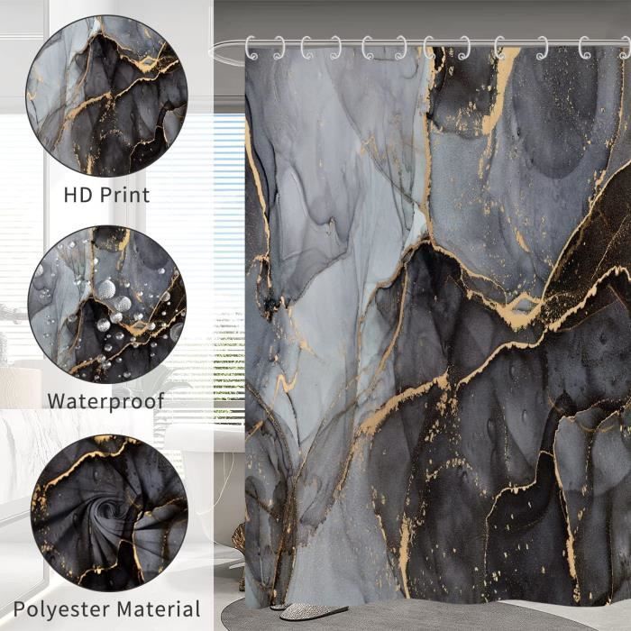 Rideau De Douche Marbre 120X200, Noir Et Gris Scintillant Rideau De ...