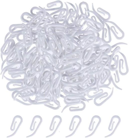 Accroche Rideau,100 PCS Crochet Rideau Rail en Plastique Blanc Crochet ...