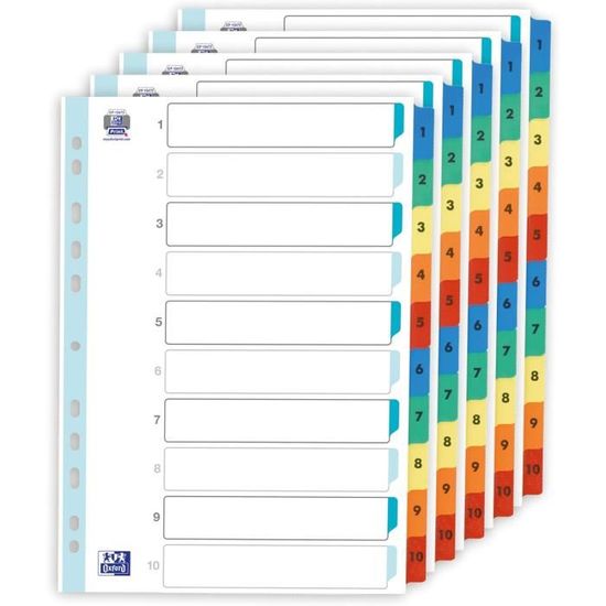 Oxford Lot de 5 intercalaires A4, 10 intercalaires pour dossiers de ...