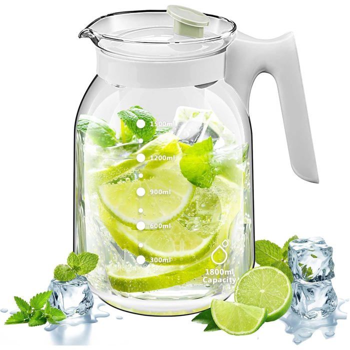YSFMODE-Carafe Eau 1,8L Avec Couvercle – Pichet En Verre Sans Bpa Pour ...