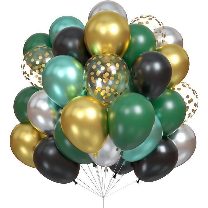 Lot De 60 Ballons Verts Et Noirs En Latex Avec Confettis Dorés Pour ...
