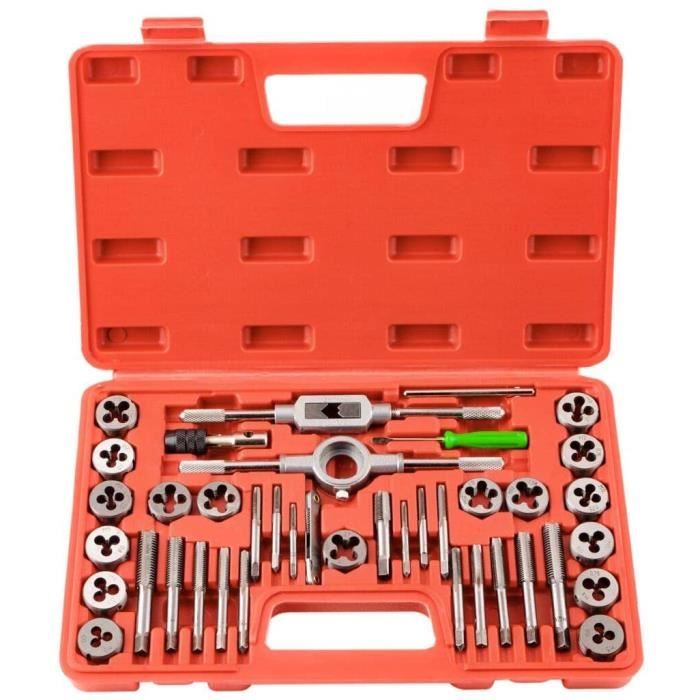 Coffret Tarauds et Filières Métrique 40 Pièces M3-M12 en Acier Kit Tarauds à Goujure Filières de ...