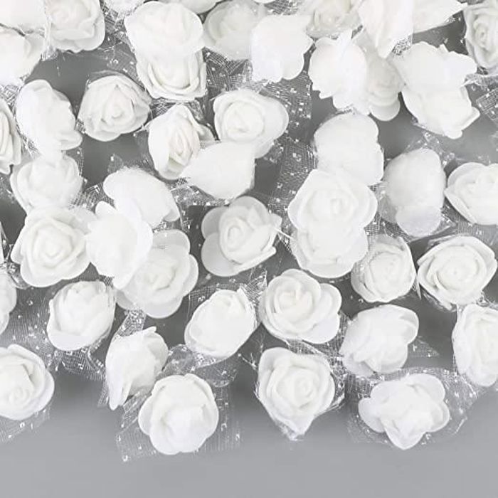 144 pièces blanc 2.5cm ruban fil PE faux mousse rose fleur tête mariage ...
