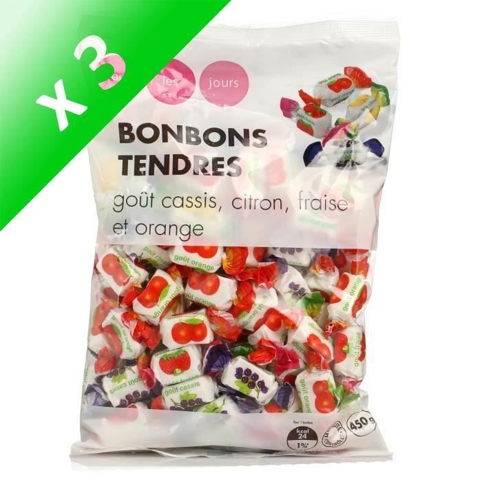 TOUS LES JOURS Bonbons tendres, goût cassis, citron, et orange - 450 g ...