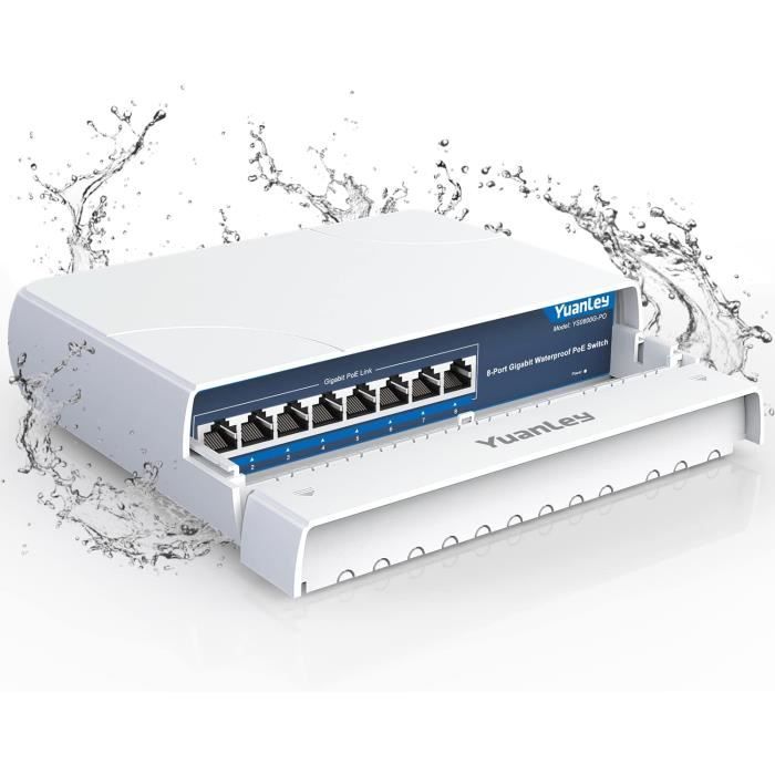 Switch PoE Gigabit 8 Ports Ethernet D'extérieur étanche Commutateur Réseau Non Géré 1000Mbps ...