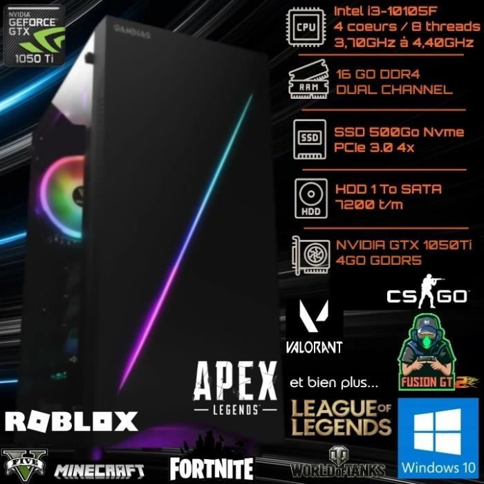 PC Gamer Fusion GT2 i3-10105F 16Go DDR4 GTX 1050Ti 4Go - SSD 500Go ...