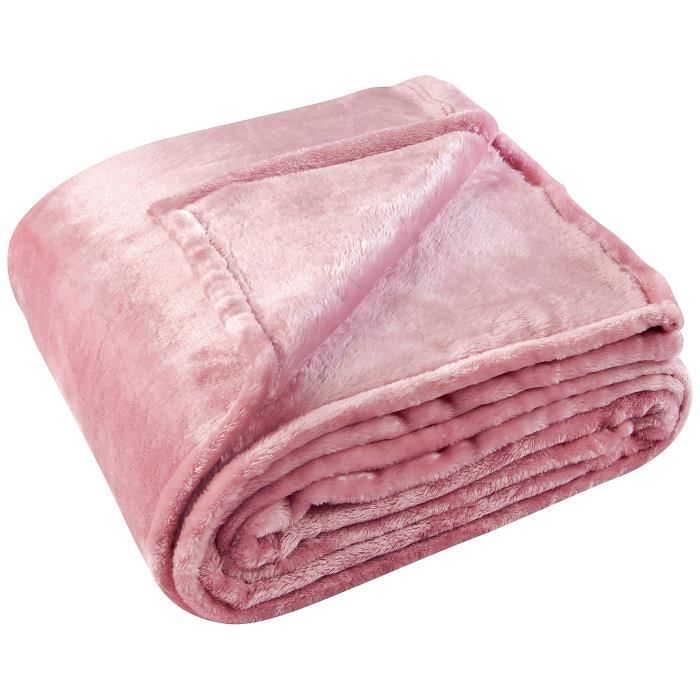 Couverture LINDER 5074 - Polyester - Rose - 220x240 cm - Confortable et ...