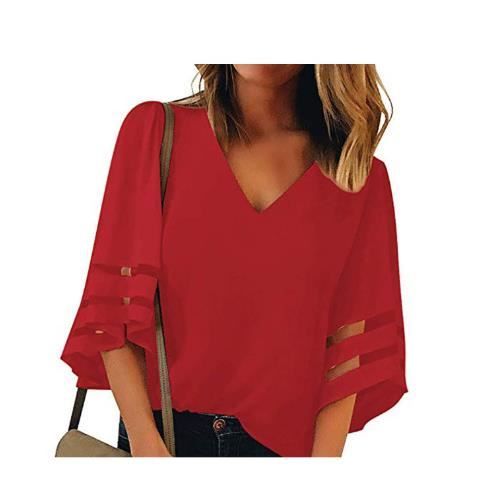 Blouse Femme Haut Élégant Tunique Chic Top Fluide Chemise Mode - Rouge ...