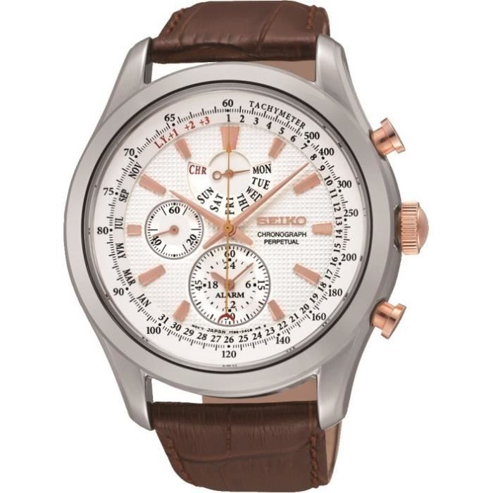 Montre Homme Seiko Perpetual SPC129P1 Chronograph Bracelet En Cuir Brun ...
