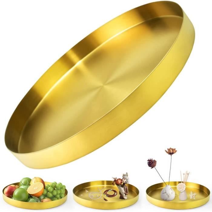 THATSRAD Plateau de Service Rond Doré en Acier Plateau Rond Doré 30 cm ...