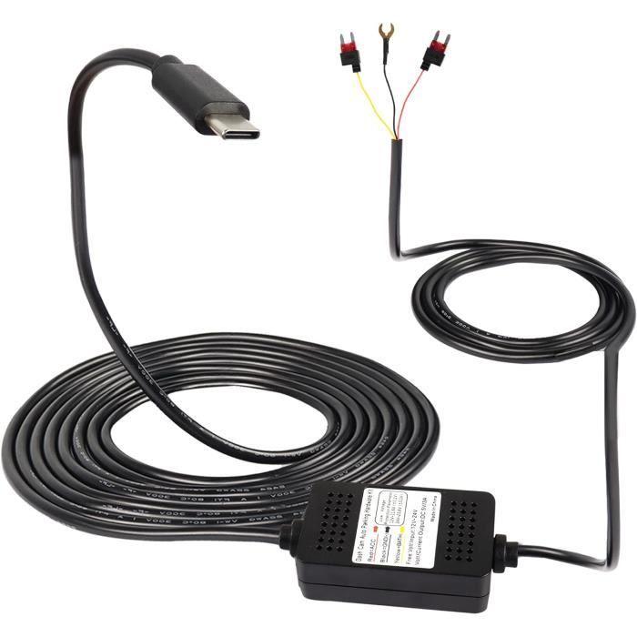 Dashcam Acc Hardwired Kit, Usb Type C Hardwired Dashcam Kit Câble Abaisseur, 12V - 24V À Dc 5V ...