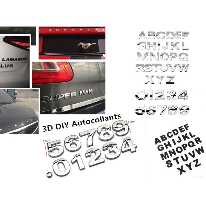 Métal 3D DIY alphanumérique autocollant voiture - autocollant arrière ...