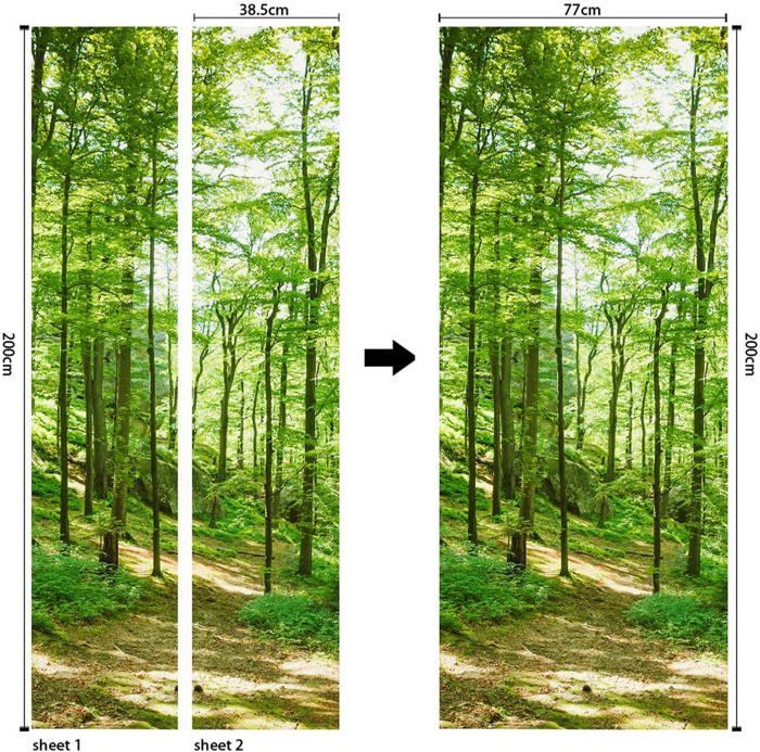 Sticker Porte Autocollant Poster De Porte 3D Arbres Verts Nature Forêt ...