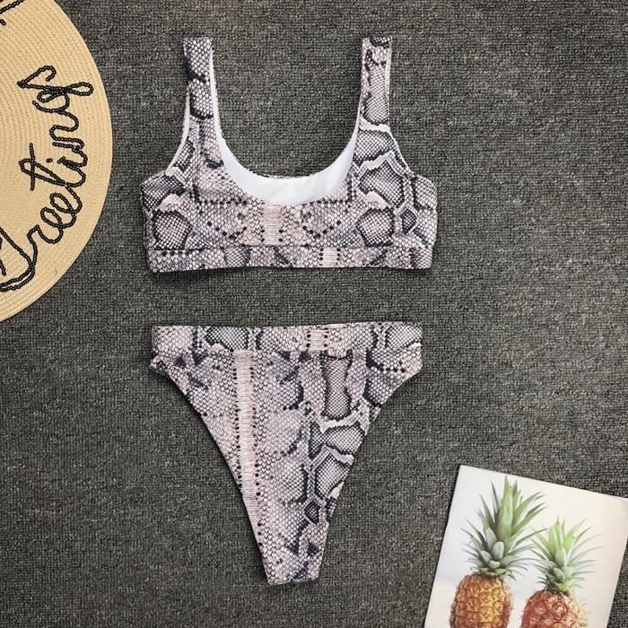 MAILLOT DE BAIN,Ellolace Bikini Serpent Sexy Taille Haute Maillots De ...