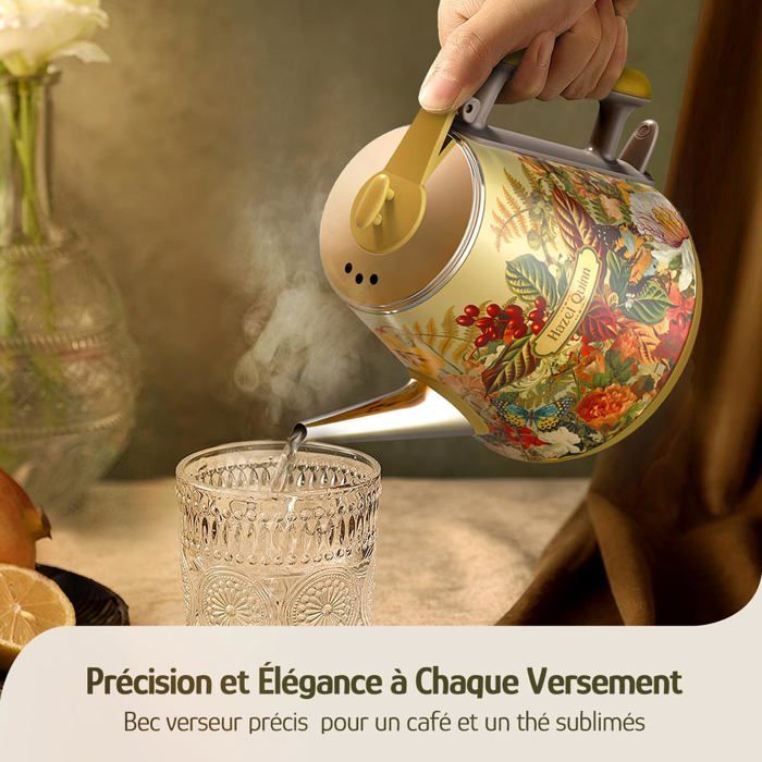 Bouilloire électrique en acier inoxydable - TRAHOO - 1 Litre - Imprimé Fleurie - Arrêt ...