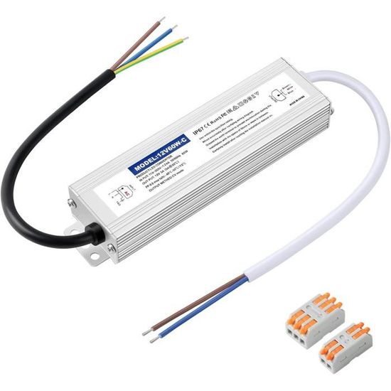 IP67 étanche Transformateur 220V 12V LED Driver 60W DC Alimentation 12V ...