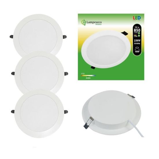Spot Encastrable LED Downlight Panel Extra-Plat 12W Blanc Neutre 4200-4500K - LAMPESECOENERGIE ...