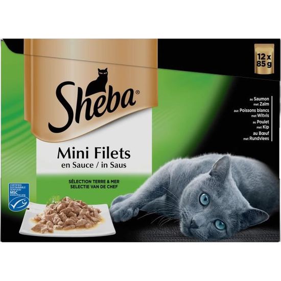 SHEBA Mini filets sachets fraîcheur en sauce - 4 variétés - Pour chat ...