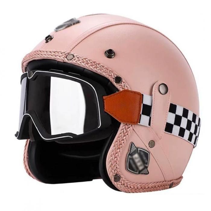 Casque de moto en cuir demi-casque, casque de moto ouvert 3/4 unisexe ...