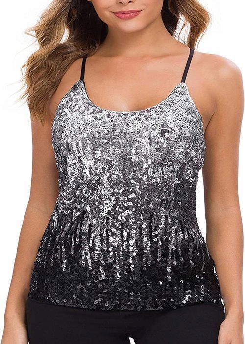 Femme Débardeur Brillant métallisé Glitter Party，Strappy Paillettes ...