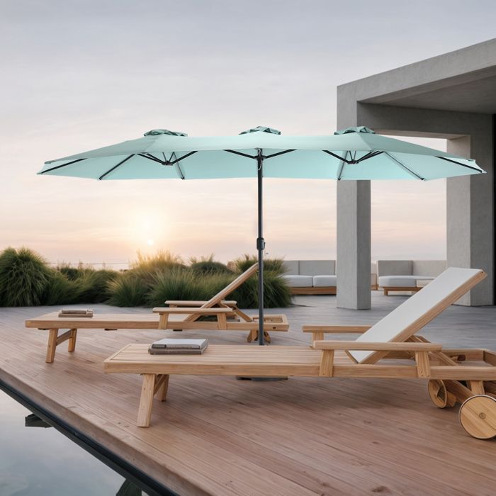 Parasol double face 14,8 ft vert clair, rectangulaire XL avec manivelle ...
