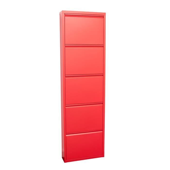 Pisa Armoire à chaussures à 5 rabats/portes en métal, rouge. Livré ...