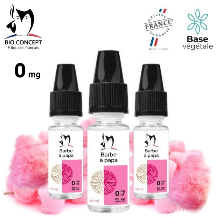 3 E-liquides Barbe à papa BioConcept - 0mg - 80-20 - 10ml - Cdiscount ...