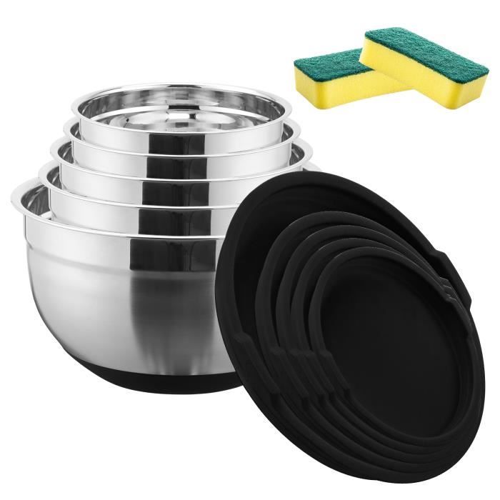 BMOT 5 pièces set Bol mélangeur de saladiers en acier inoxydable saladier rond saladier ...