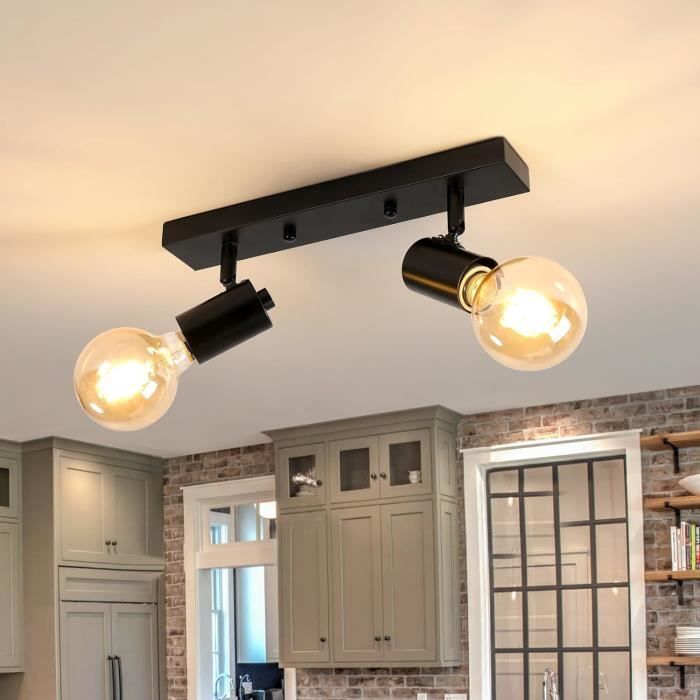 Plafonnier Led 2 Spot Orientables, Noir E27 Luminaire Plafond Vintage ...