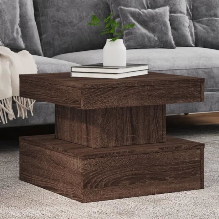 DBA Table basse avec lumières LED chêne marron 50x50x40 cm DA007 ...