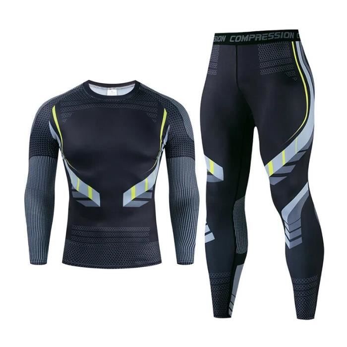 Ensemble de lingerie,Sous-vêtement thermique de compression pour homme ...